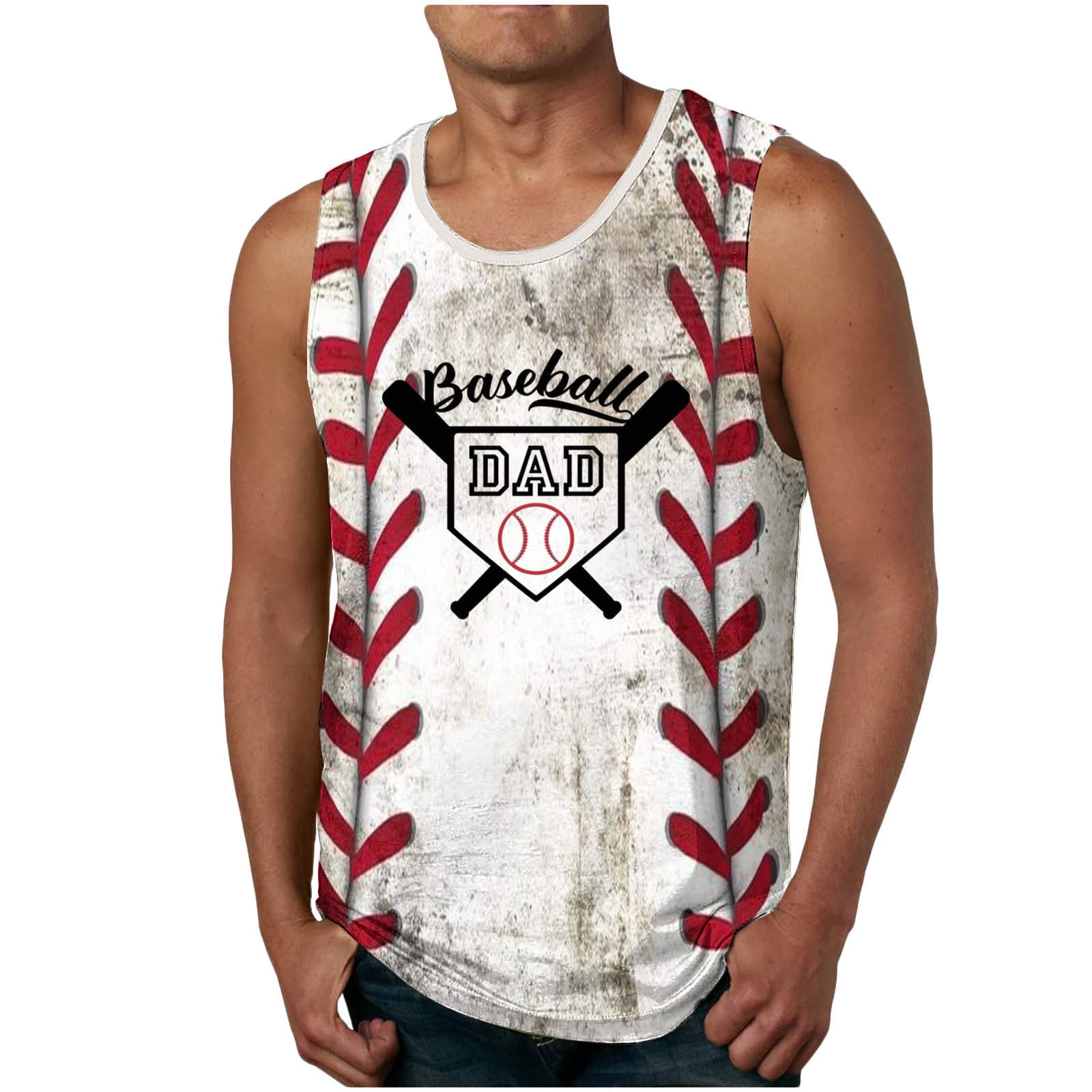 Baseball DAD Tank Tops for Men Crewneck Sleeveless Muscle Shirts Game ...