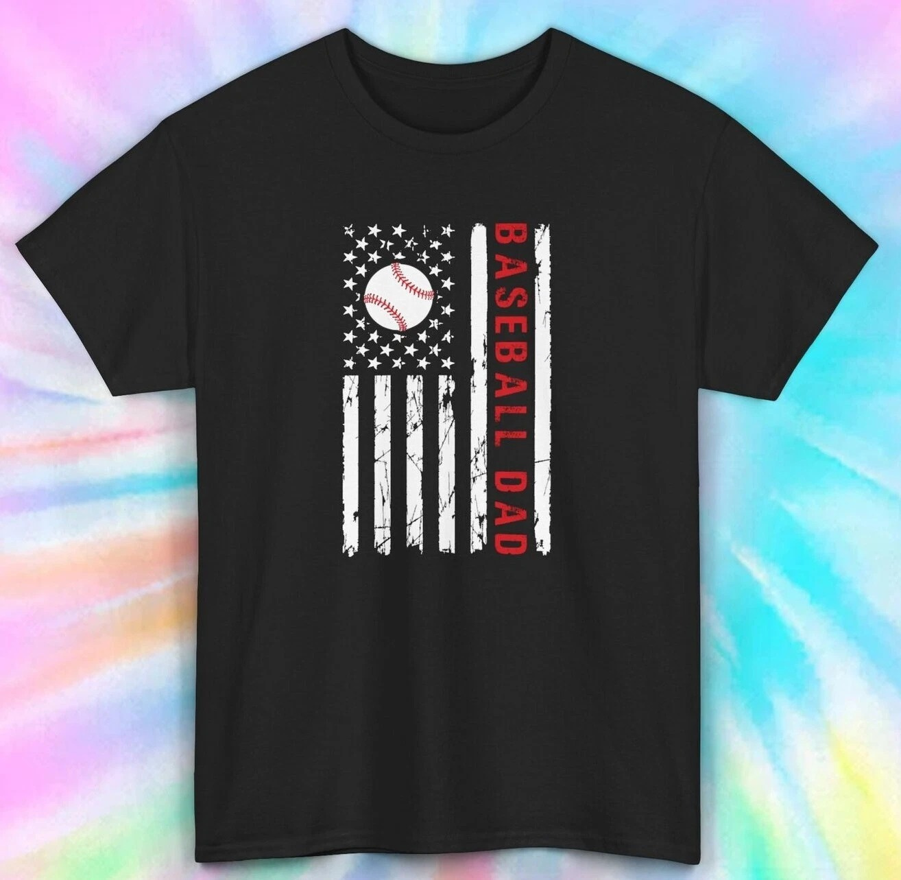 Baseball Dad American Flag T-Shirt Patriotic Father's Day Gift S-5XL ...