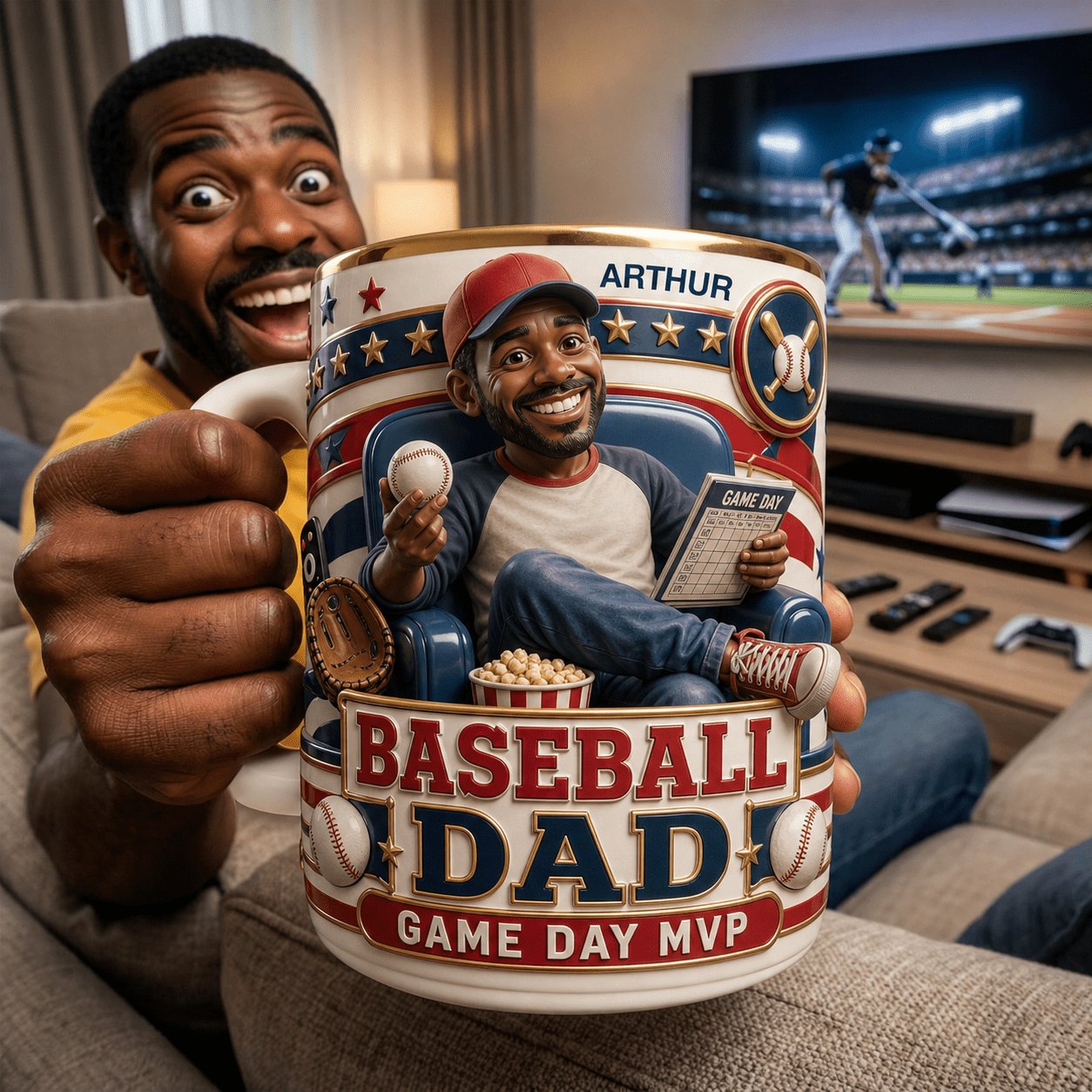 Baseball Dad Mug 3D Effect Custom Game Day Dad Mug for Baseball Father ...