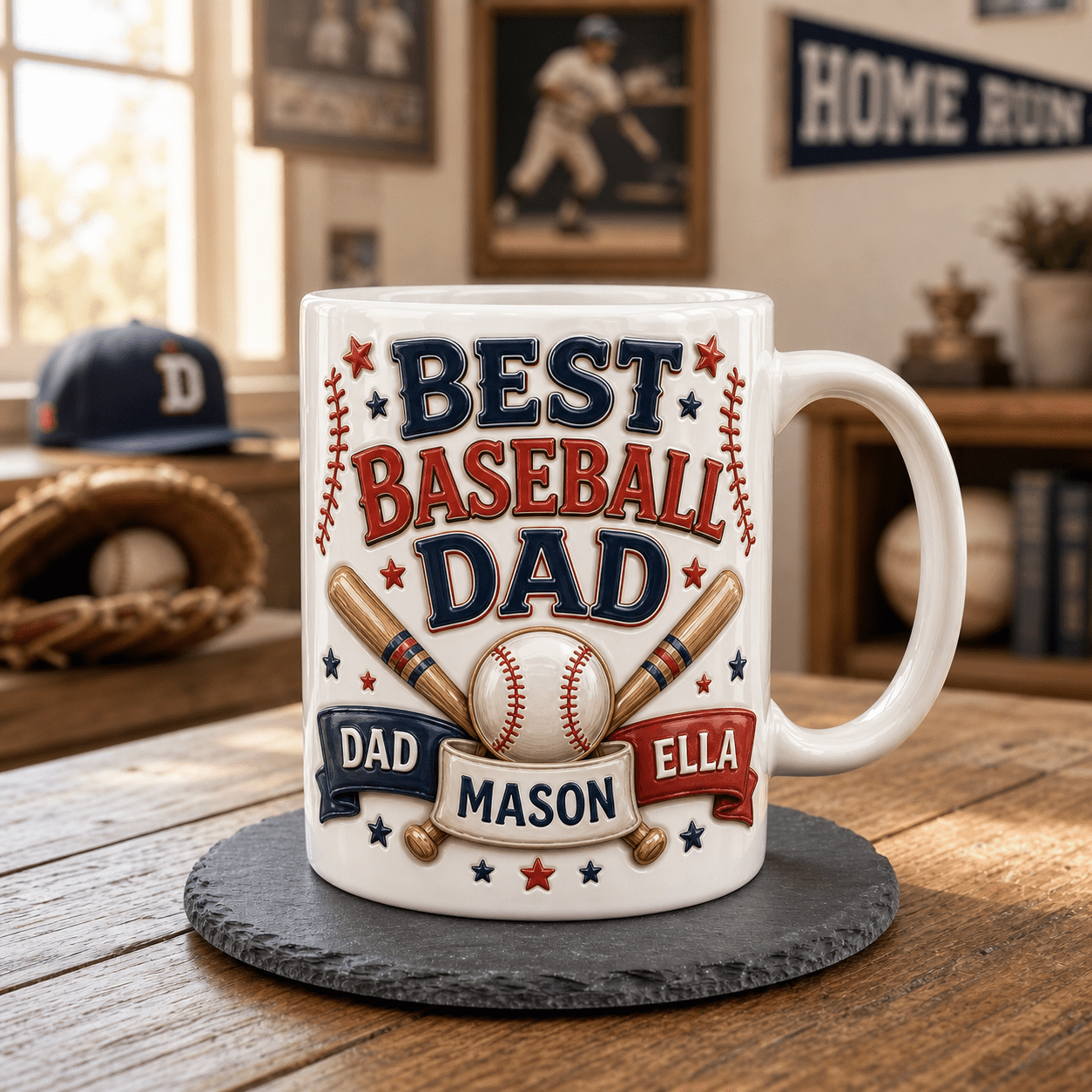 Baseball Dad Mug Custom Name Gift for Dad, Bat Ball Sports Coffee Cup ...