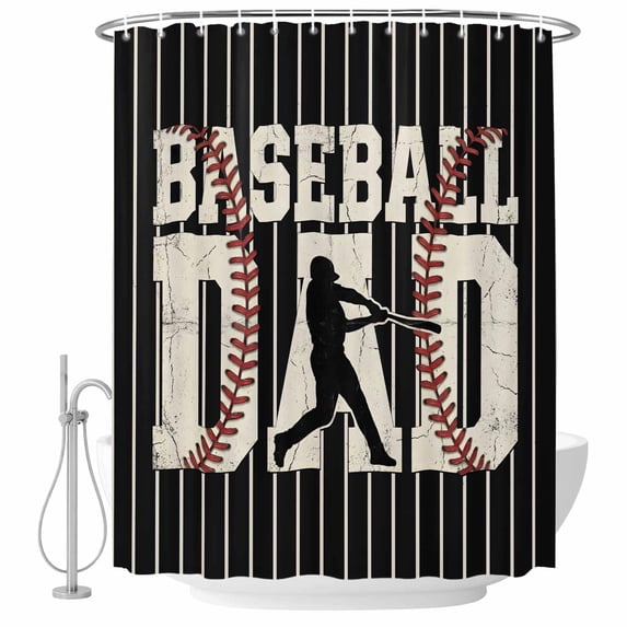 Baseball Dad Shower Curtain Set with Hooks, Father's Day Strip Sport ...