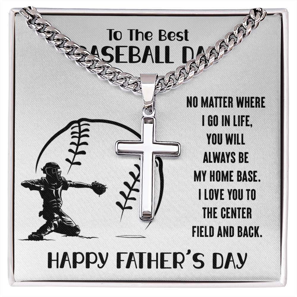 Baseball Dad - Stainless Steel Cross For Dad - Cuban Link Chain with ...