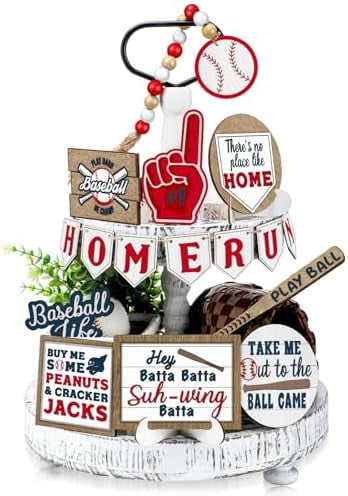 Baseball Decor Baseball Tiered Tray Decor Set Rustic Sport Wooden Signs ...