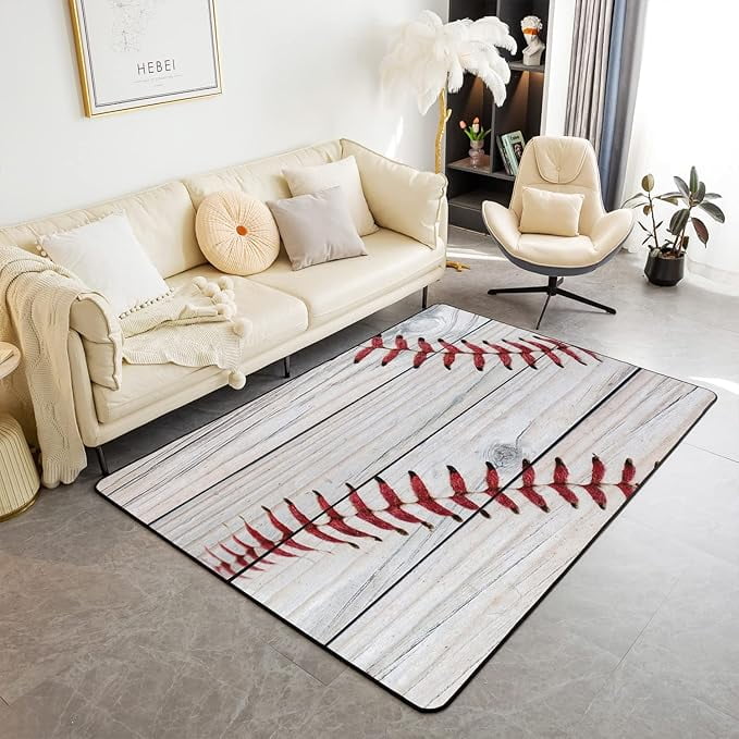 Baseball Decor Carpet Area Rug, Sports Game Living Room Rugs For Decor ...