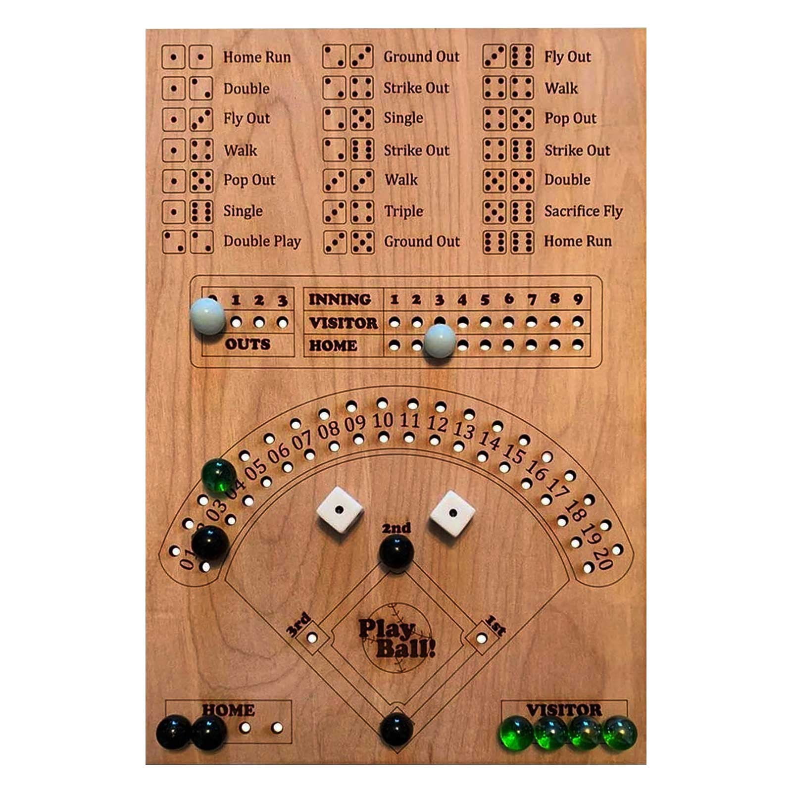 Baseball Dice Adultopoly Board Game Wood, Wooden Baseball Board Game ...