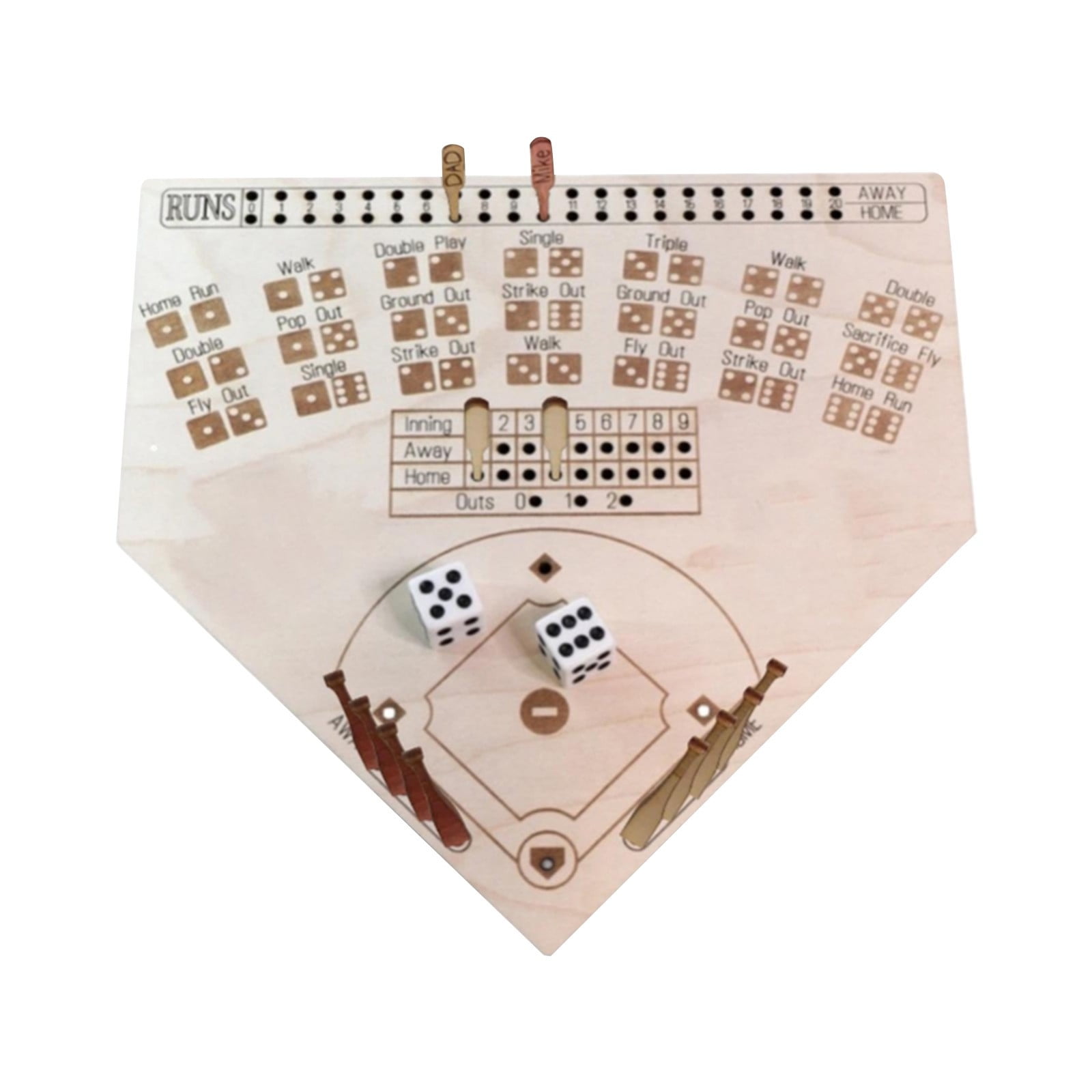 Baseball Dice Board Game, Baseball Dice Game Wooden Board Game with 2 ...