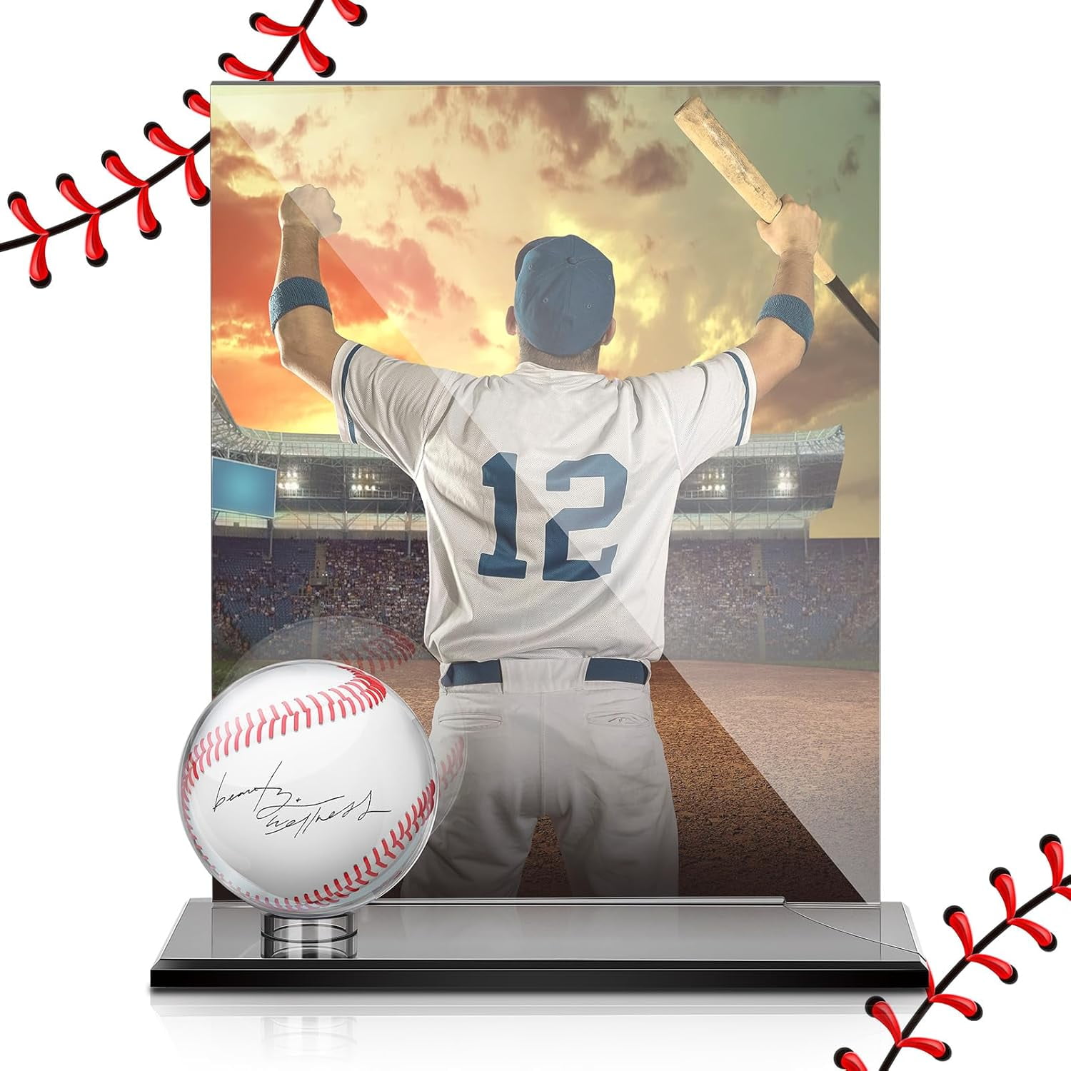 Baseball Display Case for Ball and Cards Clear Base Ball Holder Ring ...