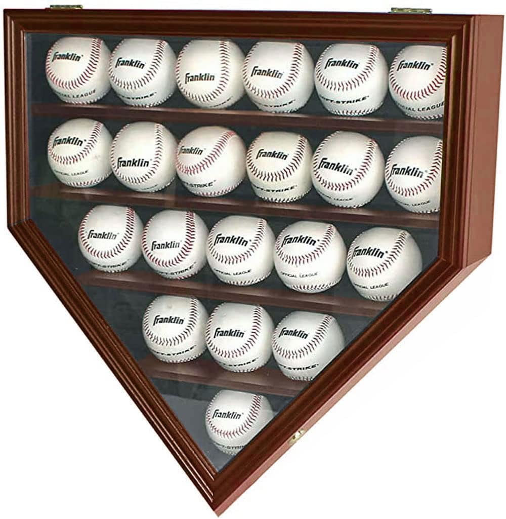 Baseball Display Case Wall Cabinet Holder Shadow Box 21 Slots UV ...