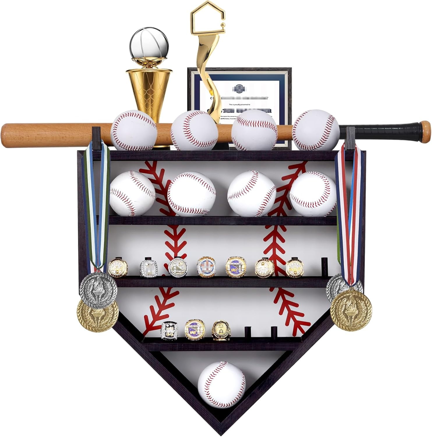 Baseball Display Case Wood Display Rack for Bat Trophy and Medal Wall ...