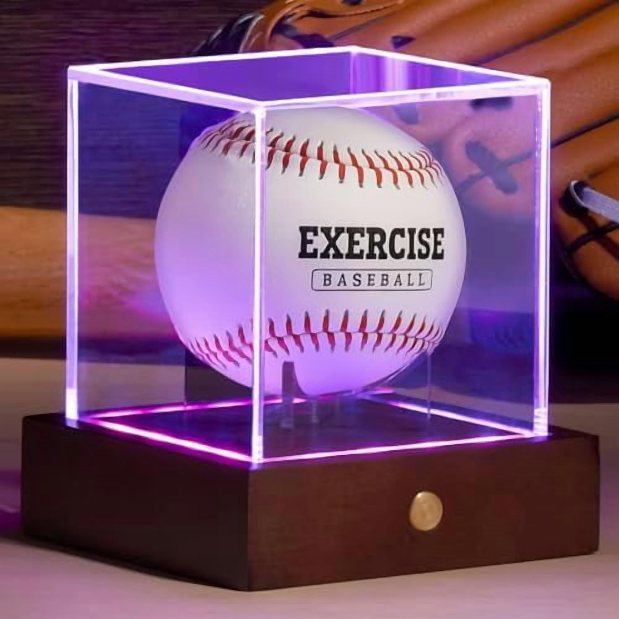 Baseball Display Case with Light, 10 Color LED Baseball Display Stand ...