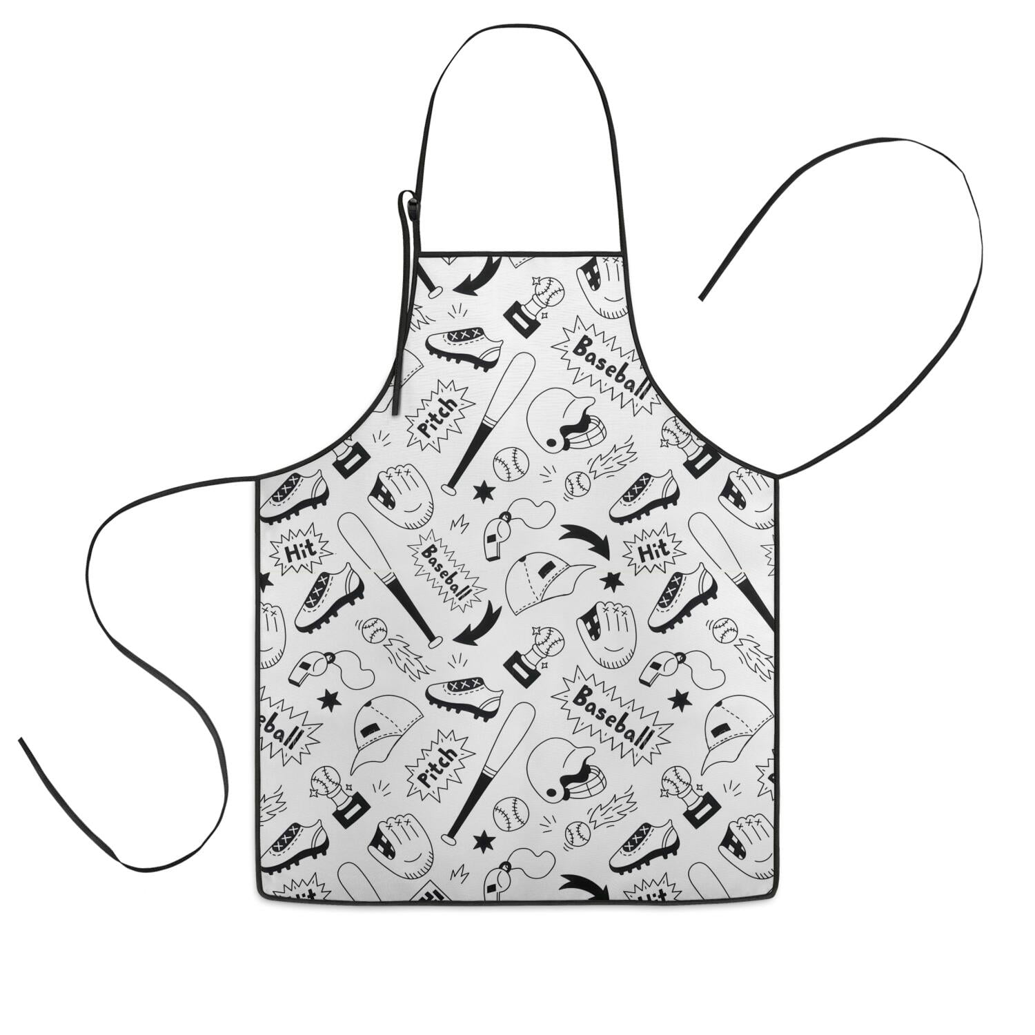 Baseball Doodle Pattern Kids Aprons for Girls and Boys,Adjustable Neck ...