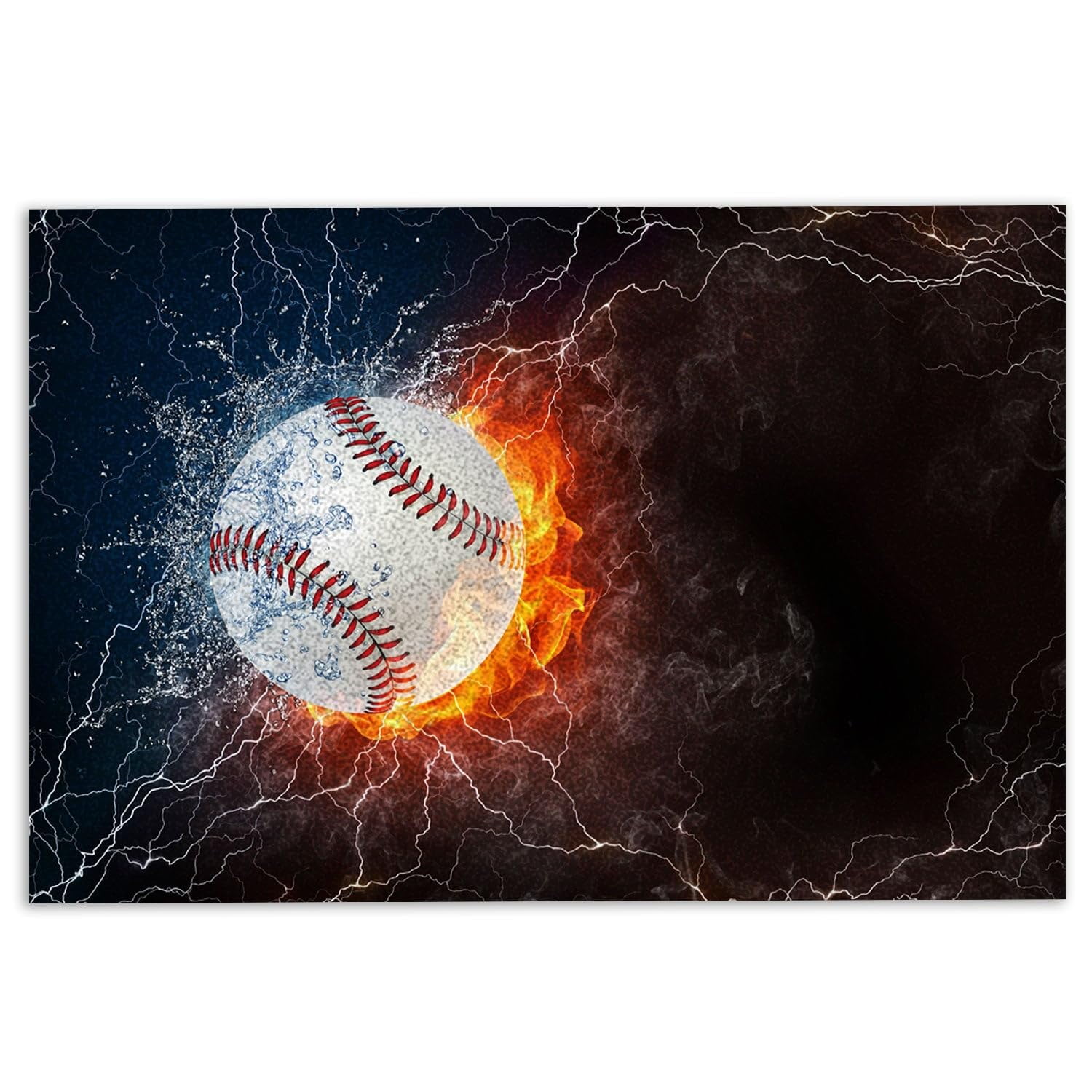 Baseball Door Mat Night Baseball Ball in Fire and Water Thunder ...