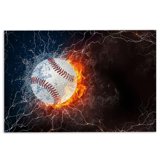 Baseball Door Mat Night Baseball Ball in Fire and Water Thunder ...