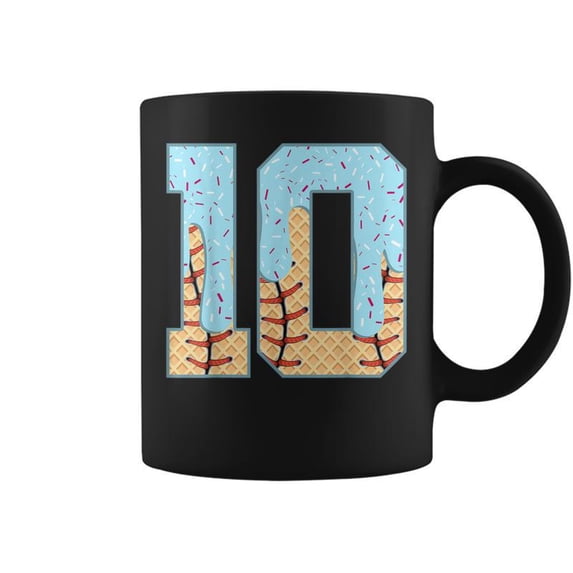 Baseball Drip 10 Year Old Ice Cream Drip Boys 10Th Birthday Coffee Mugs ...