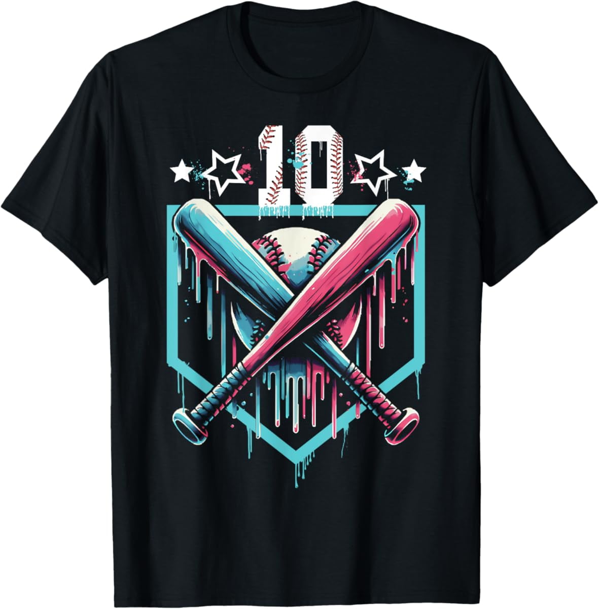 Baseball Drip 10Th Birthday Number 10 Youth 10 Year Old Unisex Men ...