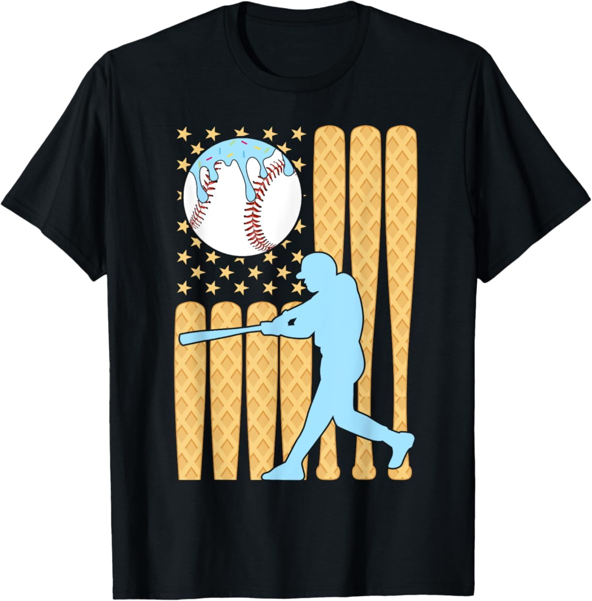 Baseball Drip Batter Ice Cream American Flag Unisex Men Women T-Shirt S ...
