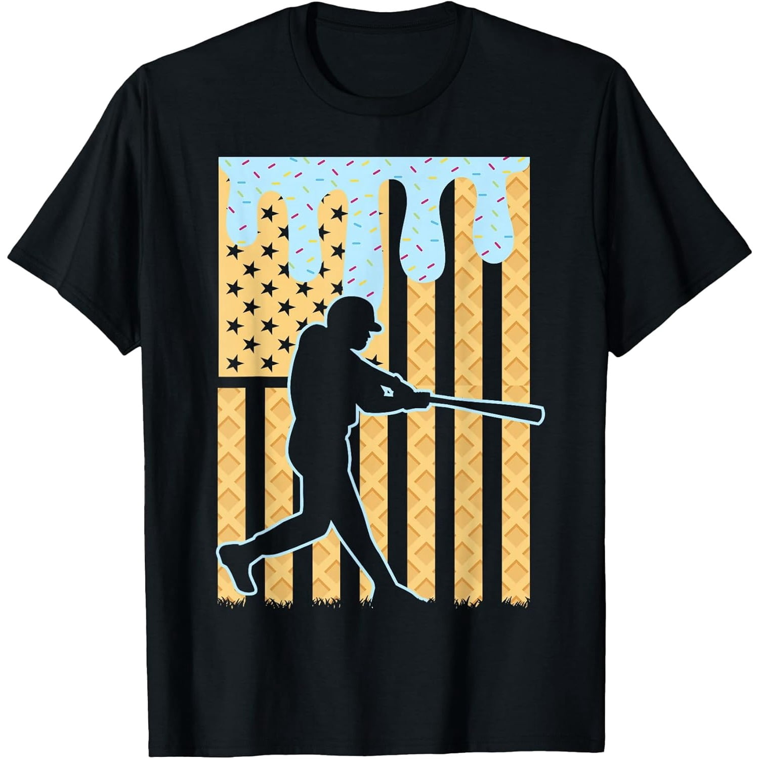 Baseball Drip Boys Dripping Ice Cream Baseball American Flag T-Shirt, T ...