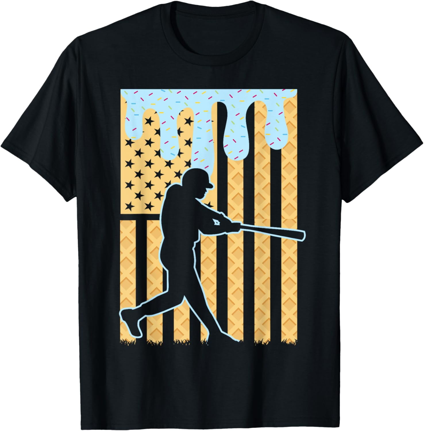 Baseball Drip Boys Dripping Ice Cream Baseball American Flag T-Shirt ...
