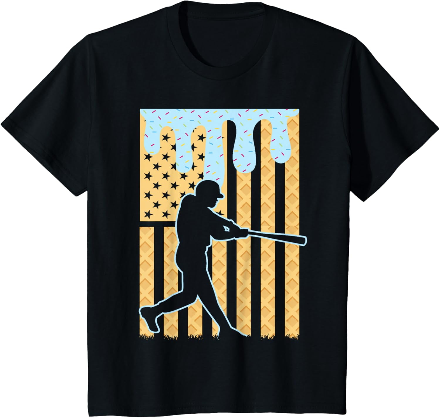 Baseball Drip Boys Dripping Ice Cream Baseball American Flag T-Shirt ...