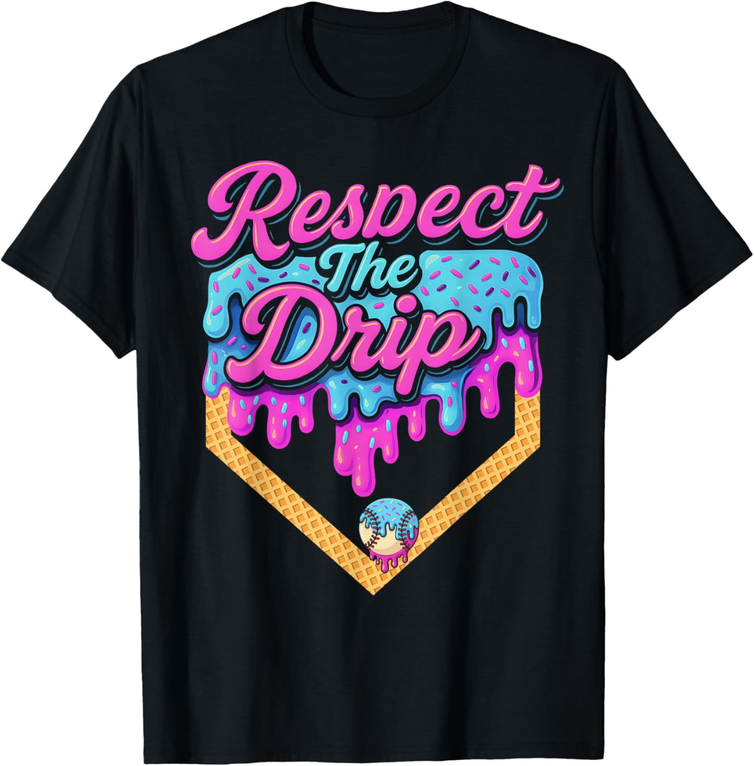 Baseball Drip Boys Home Plate Ice Cream Respect The Drip T-Shirt Unisex ...