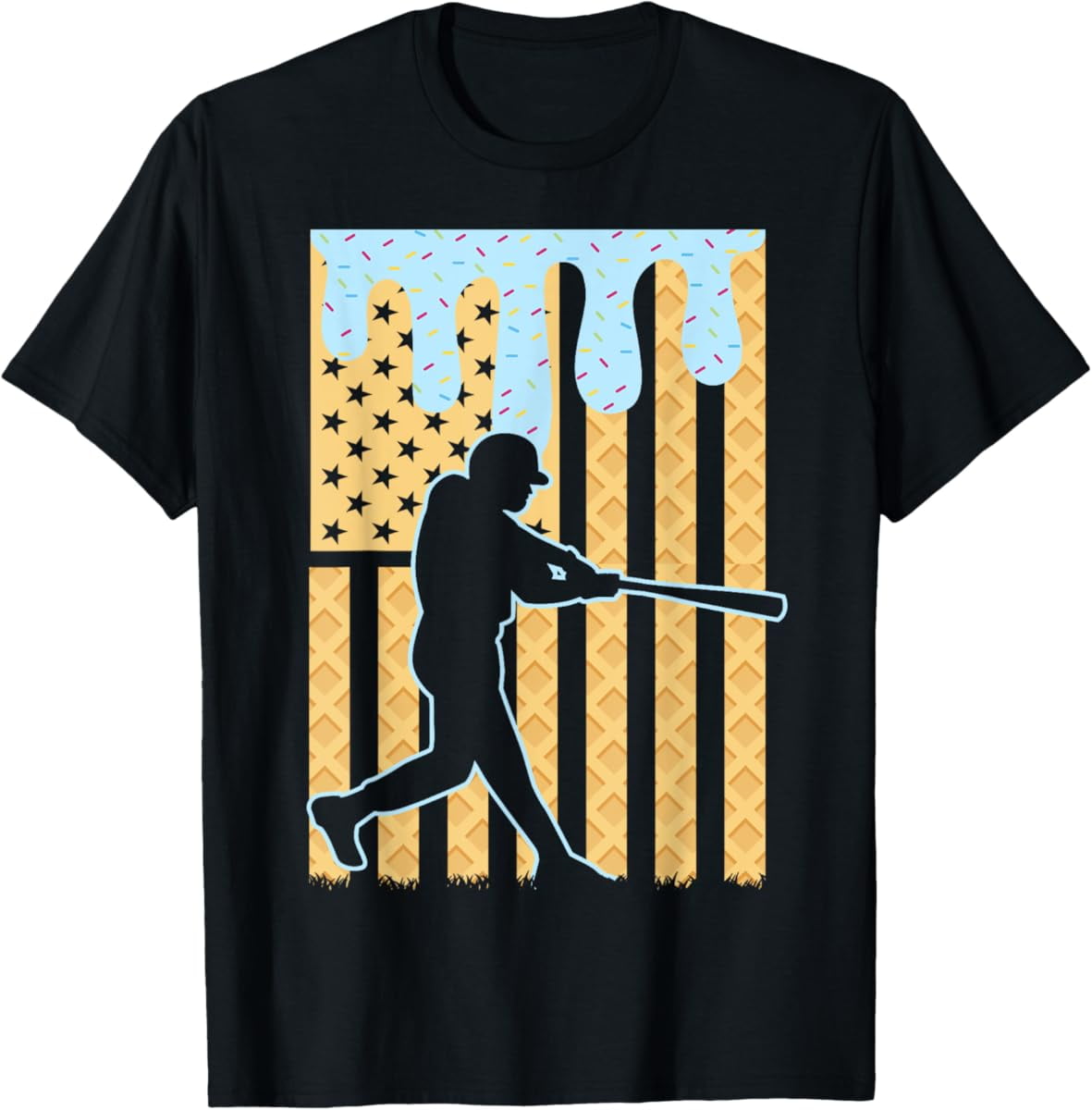Baseball Drip Dripping Ice Cream Baseball American Flag Unisex Men ...