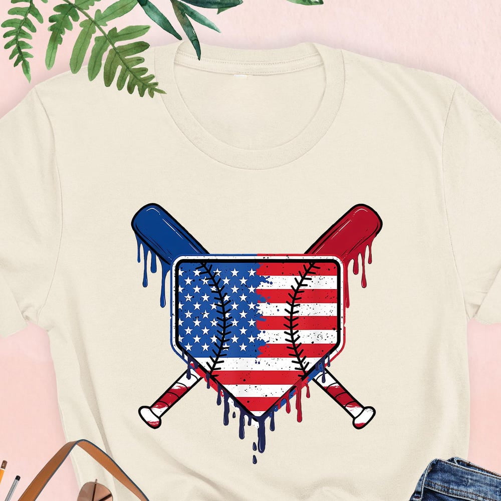 Baseball Drip Ice Cream 4Th Of July Us Flag Shirt, American Baseball ...