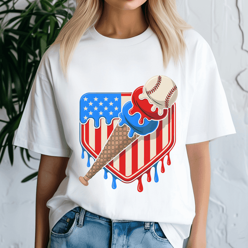 Baseball Drip Ice Cream 4th of July US Flag Shirt, Ice Cream American ...