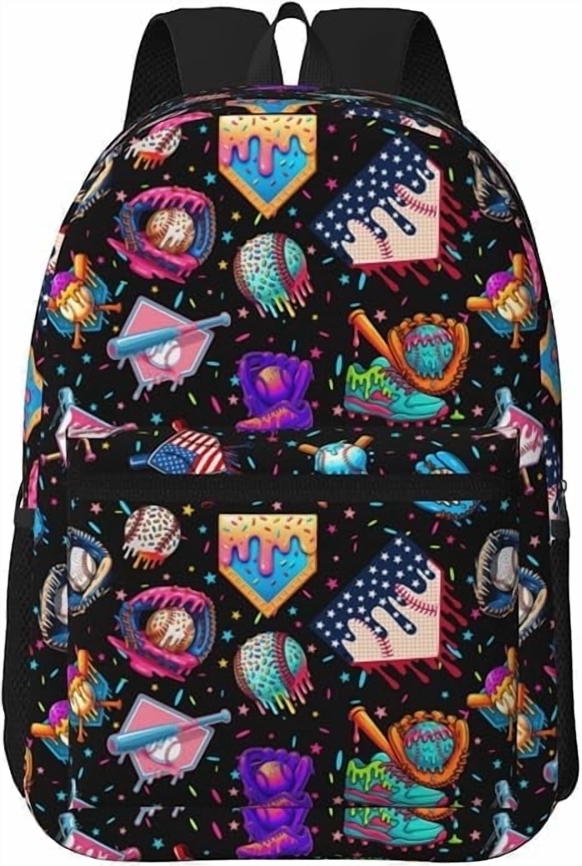 Baseball Drip Ice Cream Backpack 17in, Large Capacity Lightweight Carry ...