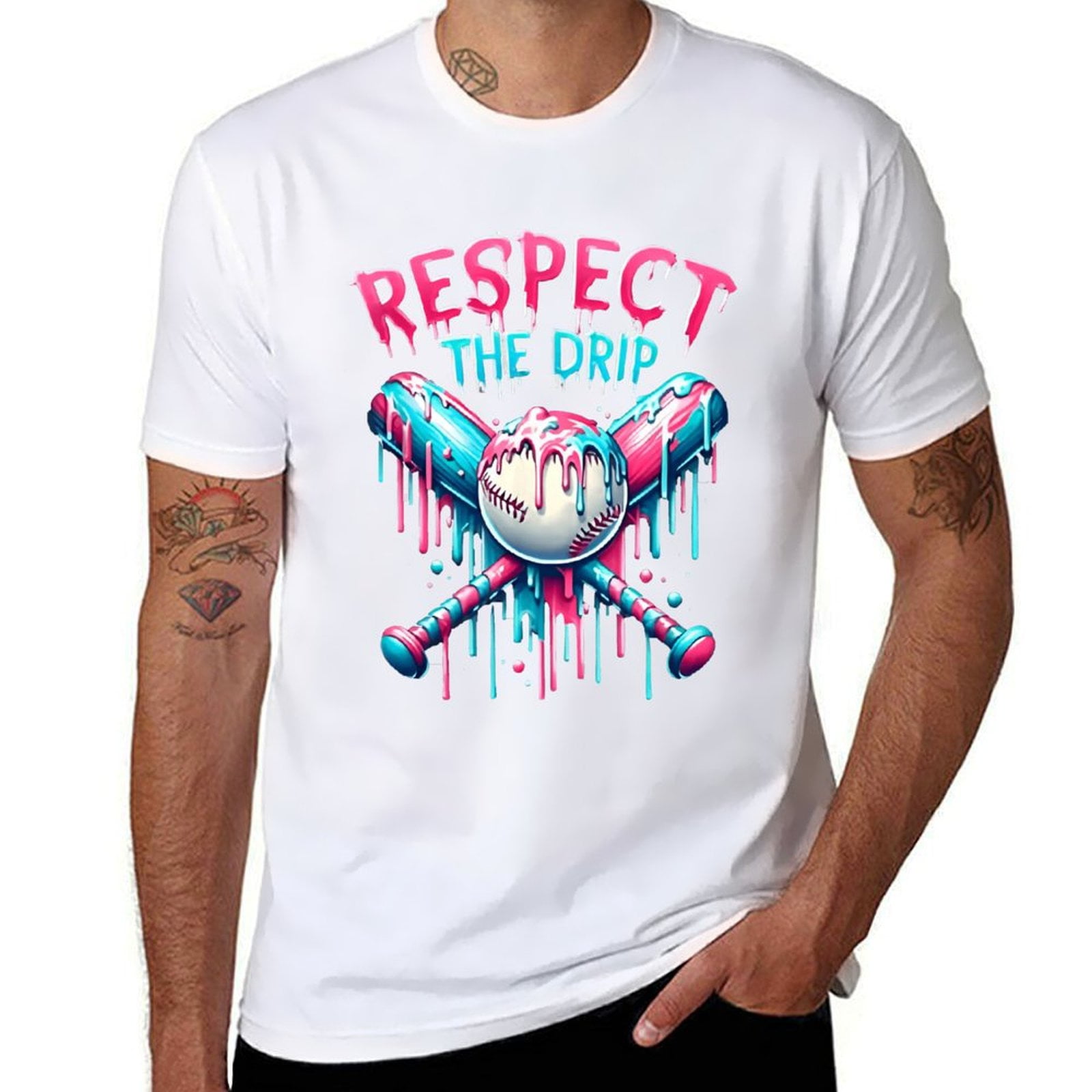 Baseball Drip Ice Cream Graphics T Shirt Athletic Running Gym Workout ...