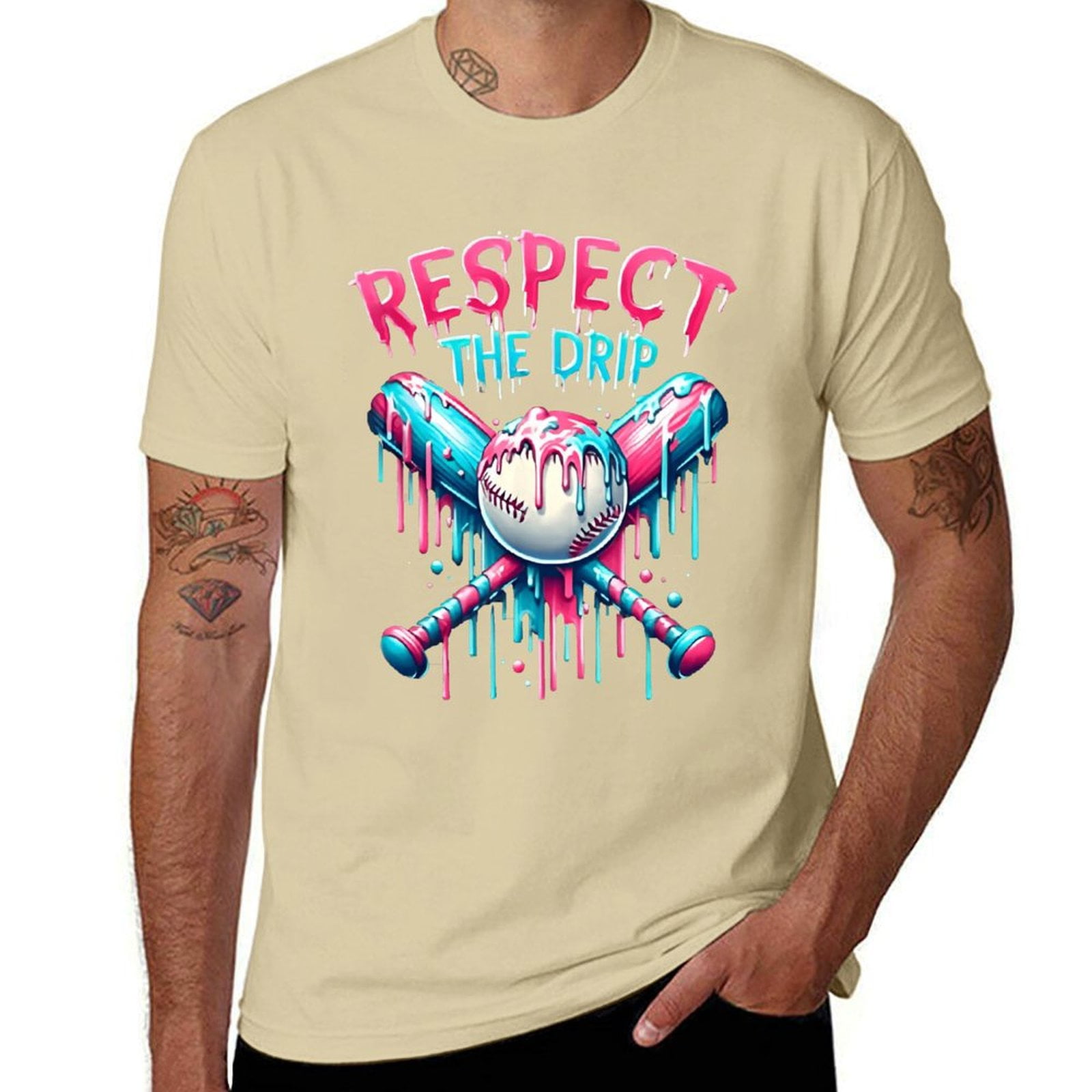Baseball Drip Ice Cream Graphics T Shirt Athletic Running Gym Workout ...