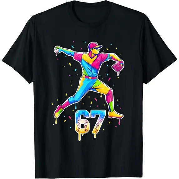 Baseball Drip Ice Cream Number 67 Player Or 67th Birthday T-Shirt ...