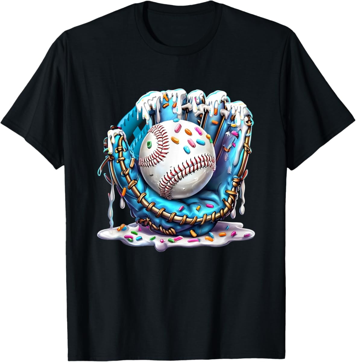 Baseball Drip Ice Cream Sprinkles Baseball Glove T-Shirt Vintage Tee ...