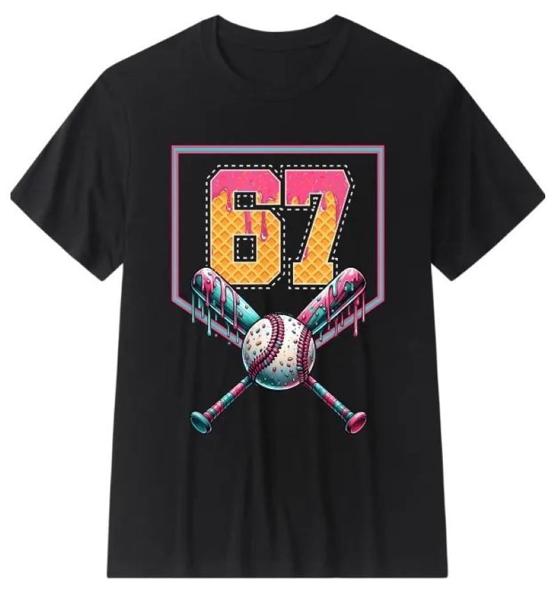 Baseball Drip Number 67 Player Graphic T-Shirt Round Neck Black Classic ...