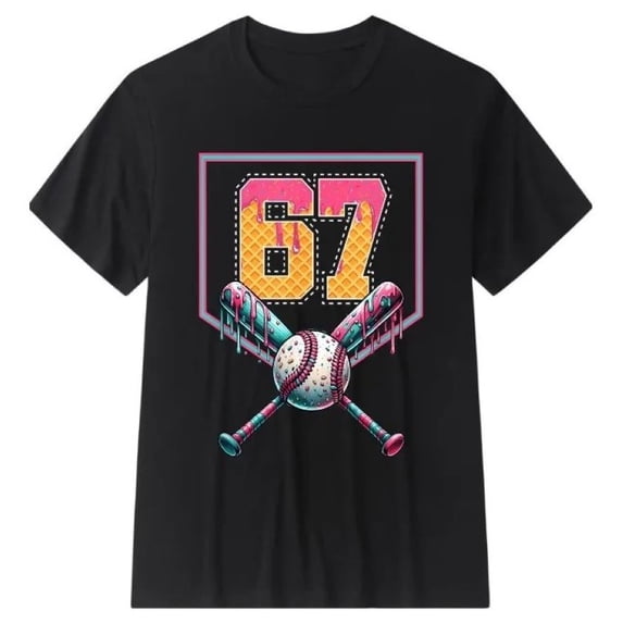 Baseball Drip Number 67 Player Graphic T-Shirt Round Neck Black Classic ...