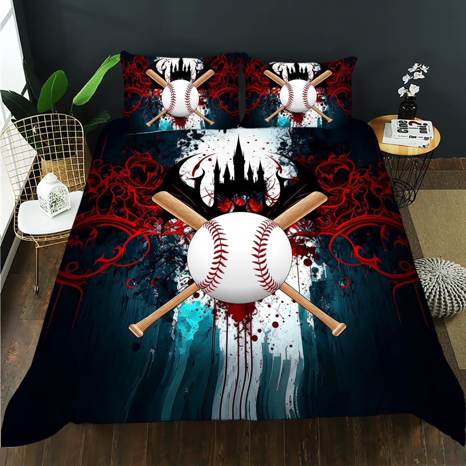 Baseball Duvet Cover,3D Baseball Bat Bedding Set for Kids Boys, Sports ...