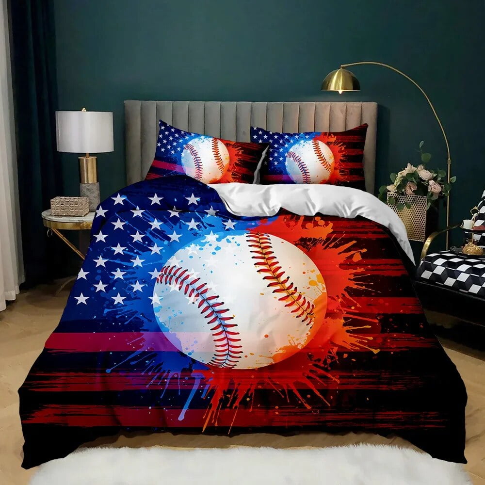 Baseball Duvet Cover Set Baseball Bat Bedding Set for Kids Teens 3D ...