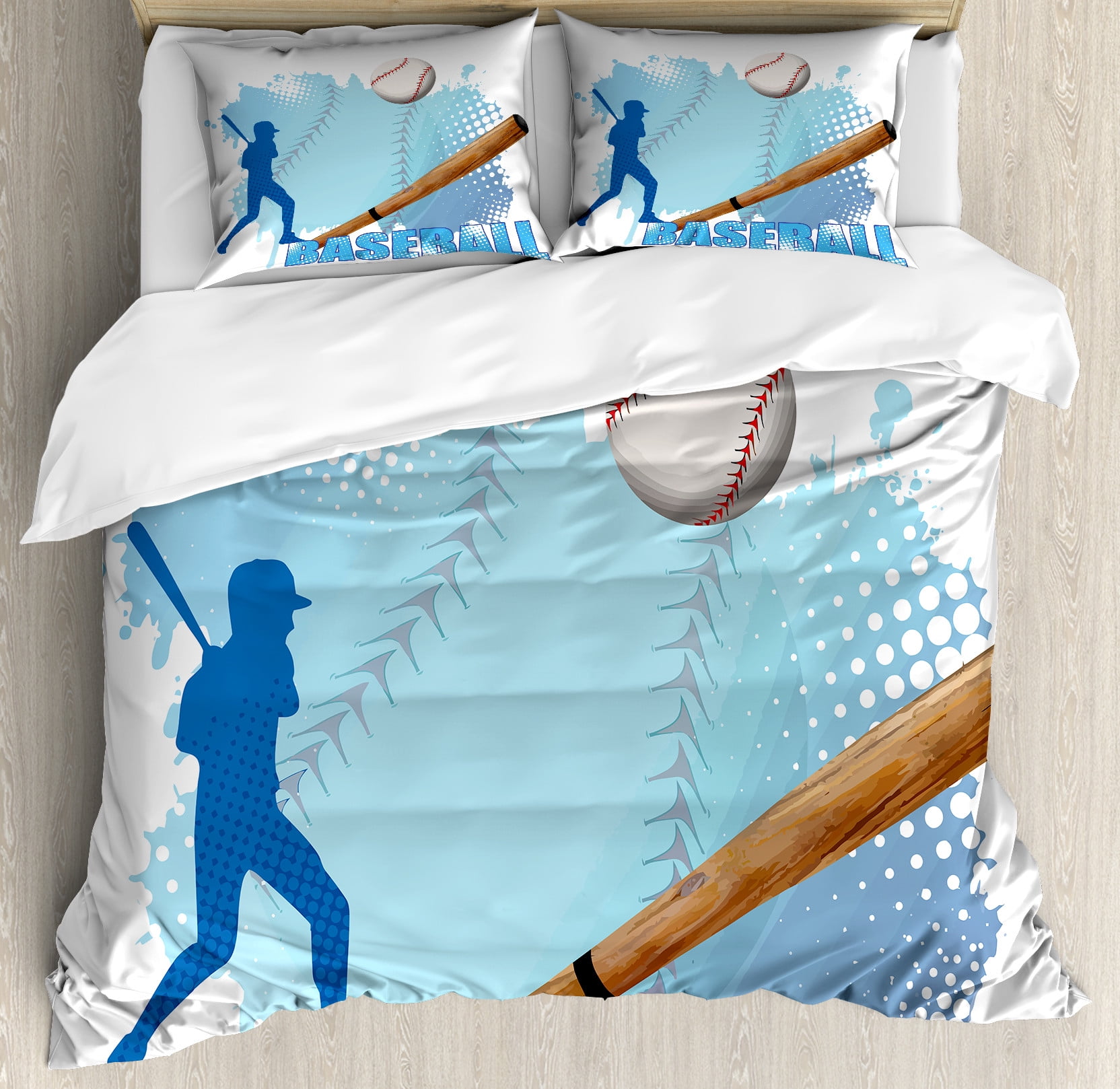 Baseball Duvet Cover Set, Silhouette of a Baseball Player with Basic ...