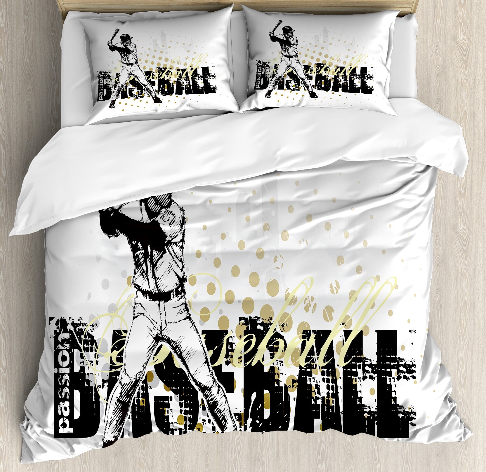 Baseball Duvet Cover Set, Softball Background Dots and Grunge Dark ...
