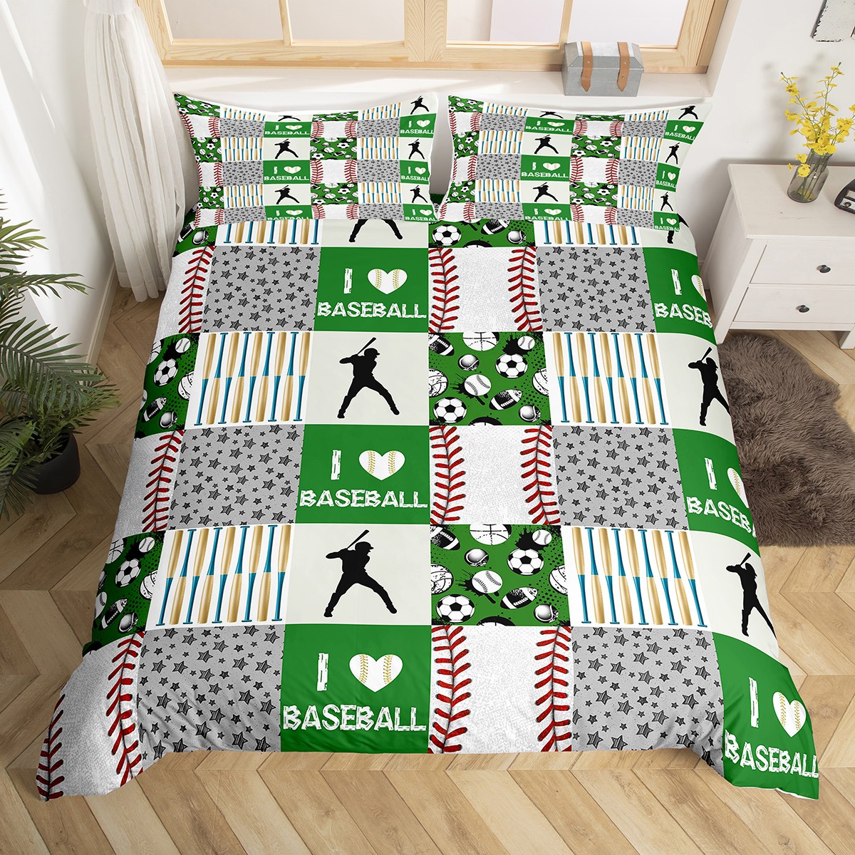 Baseball Duvet Cover for Teens Boys Men, Softball Bedding Set Full Size ...