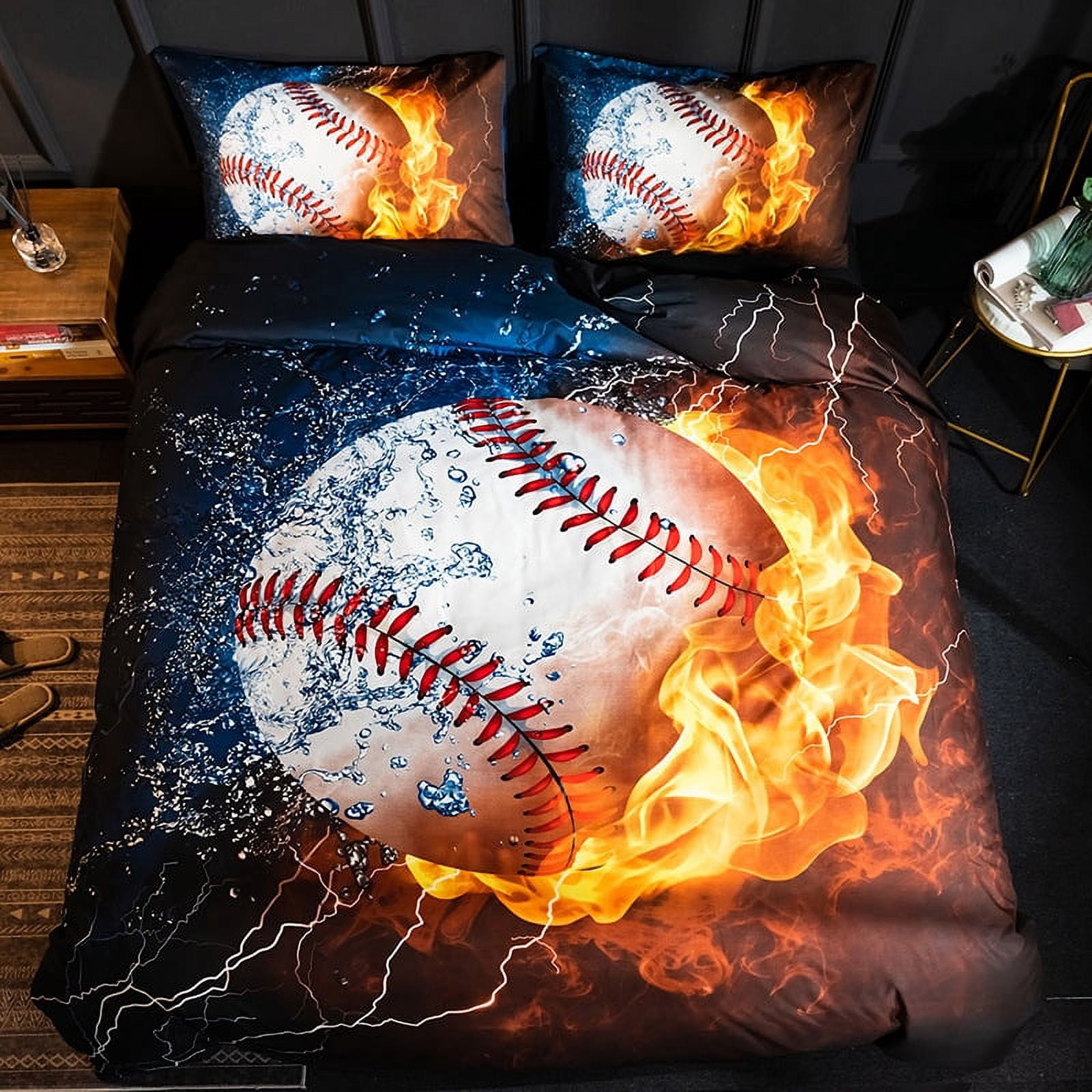 Baseball Duvet Cover Twin Size for Teen Boy Room Decor, Fire and Ice ...