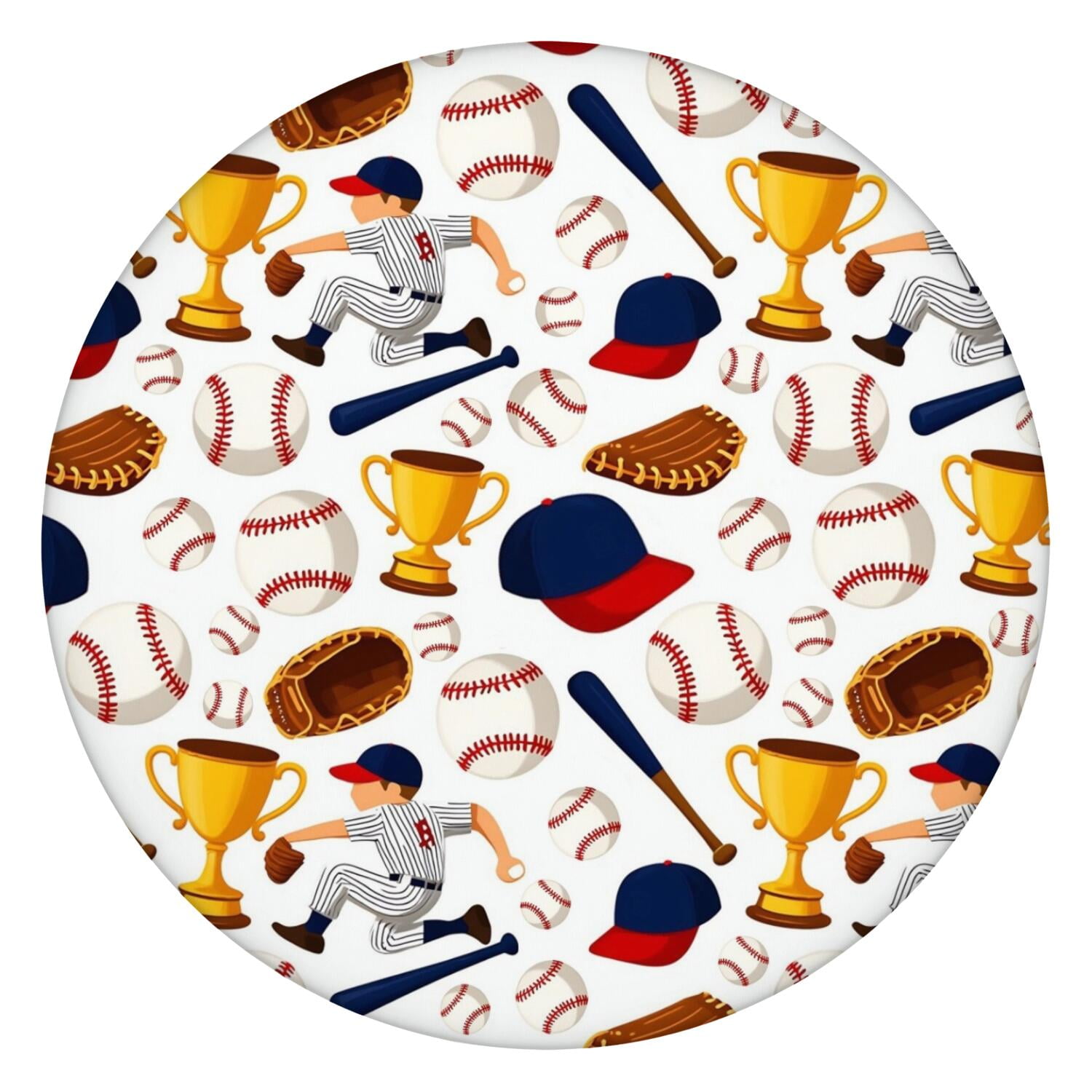 Baseball Elements and Trophies Pattern Round Fitted Tablecloth with ...