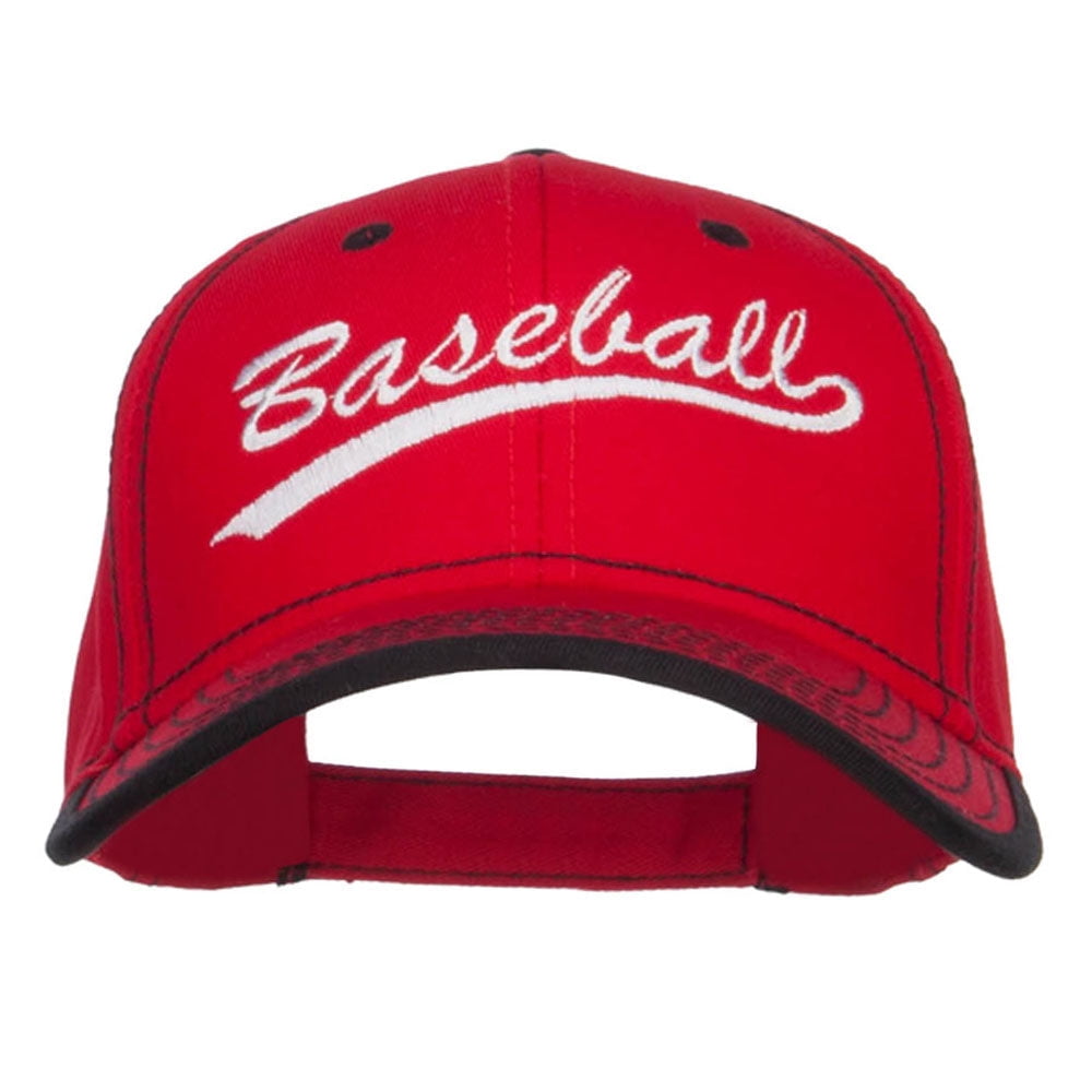 Baseball Embroidered Cotton Structured Cap - Red Black OSFM - Walmart.com