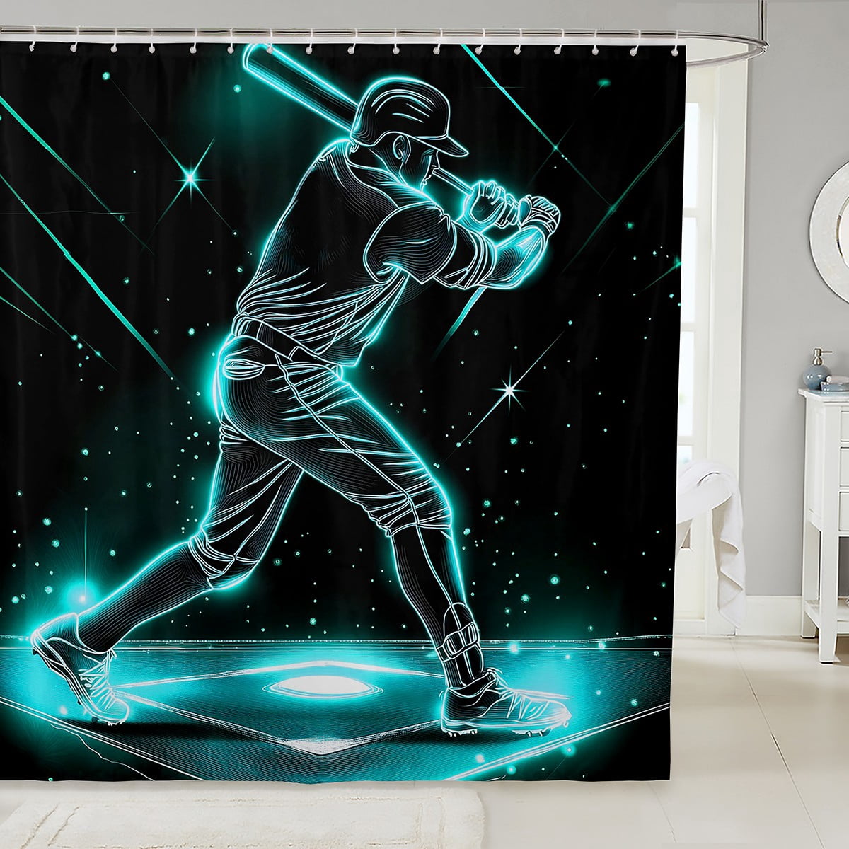 Baseball Fabric Shower Curtain 3D Sports Theme Shower Curtain, 3D Cool ...