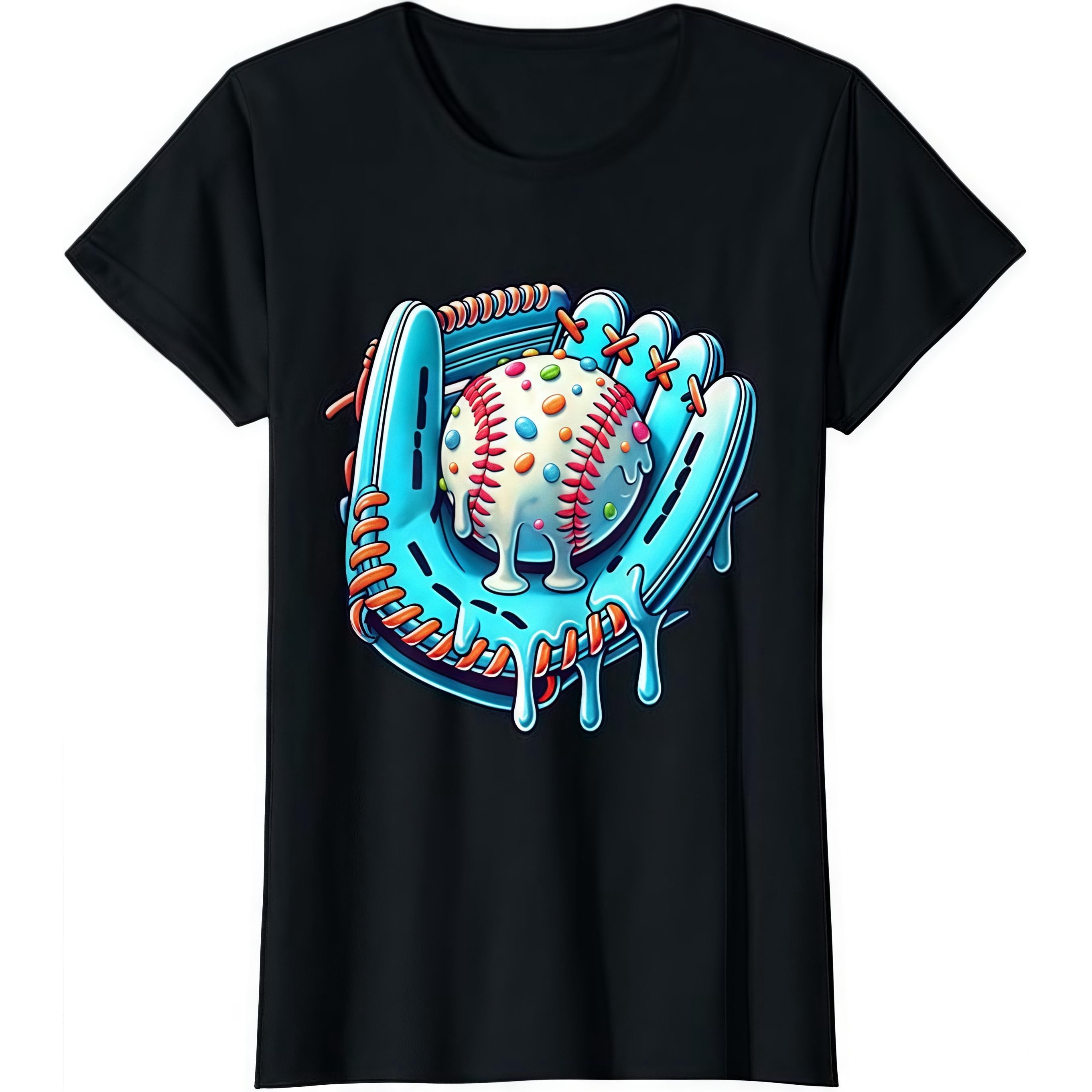 Baseball Fan Tee Black and White S-5XL Candy Drip Glove Graphic Short ...