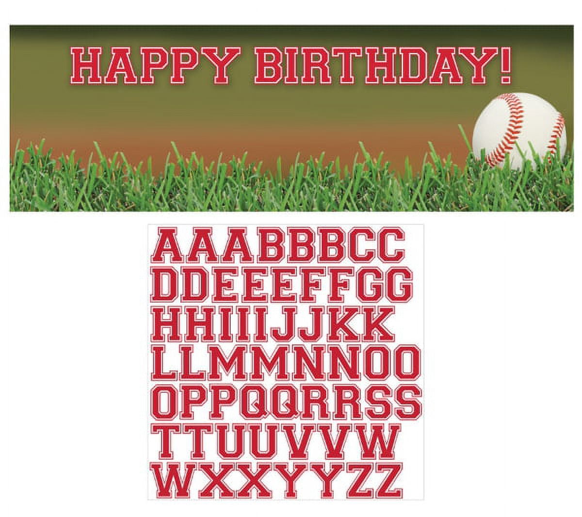 Baseball Fanatic Giant Happy Birthday Banner with Letter Stickers ...