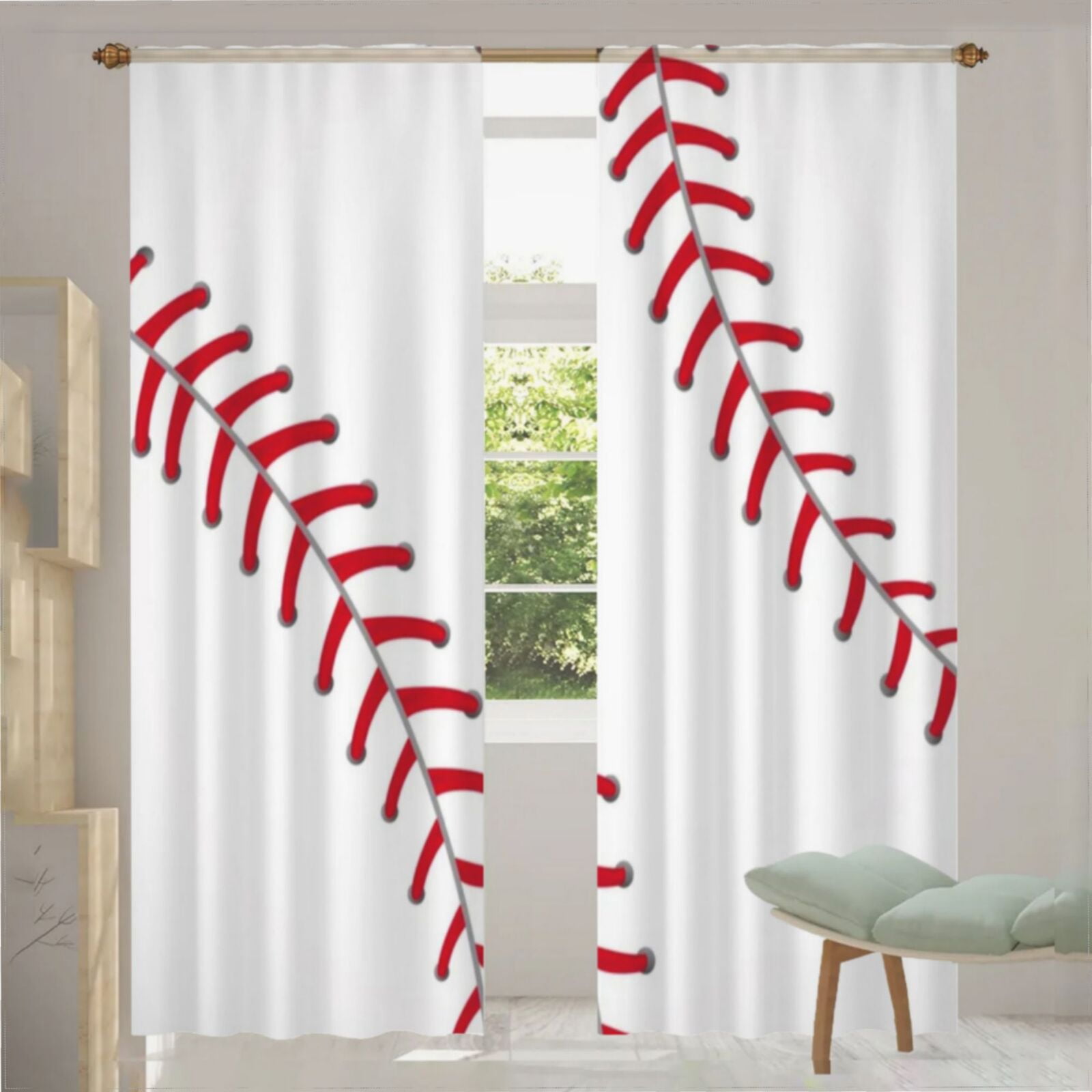 Baseball Fence Sheer Window Curtains for Living Room Kitchen Bedroom ...