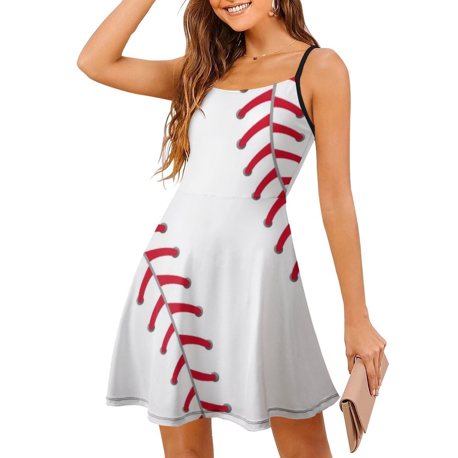 Baseball Fence Women's Sleeveless Spaghetti Strap Mini Short Dress ...