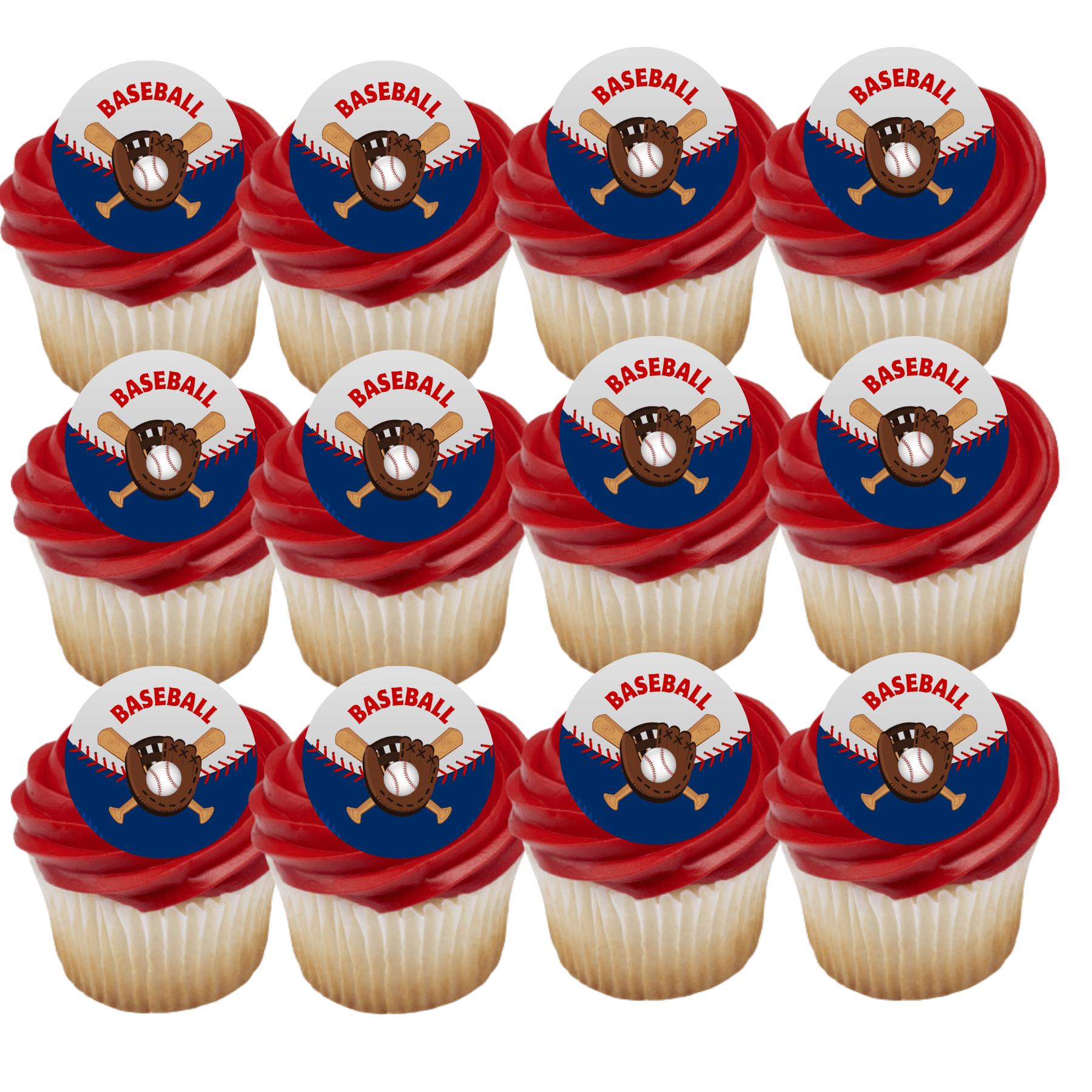 Baseball Bat Gloves 12 - 2 inch Cookie Cupcake Edible Frosting Photos ...