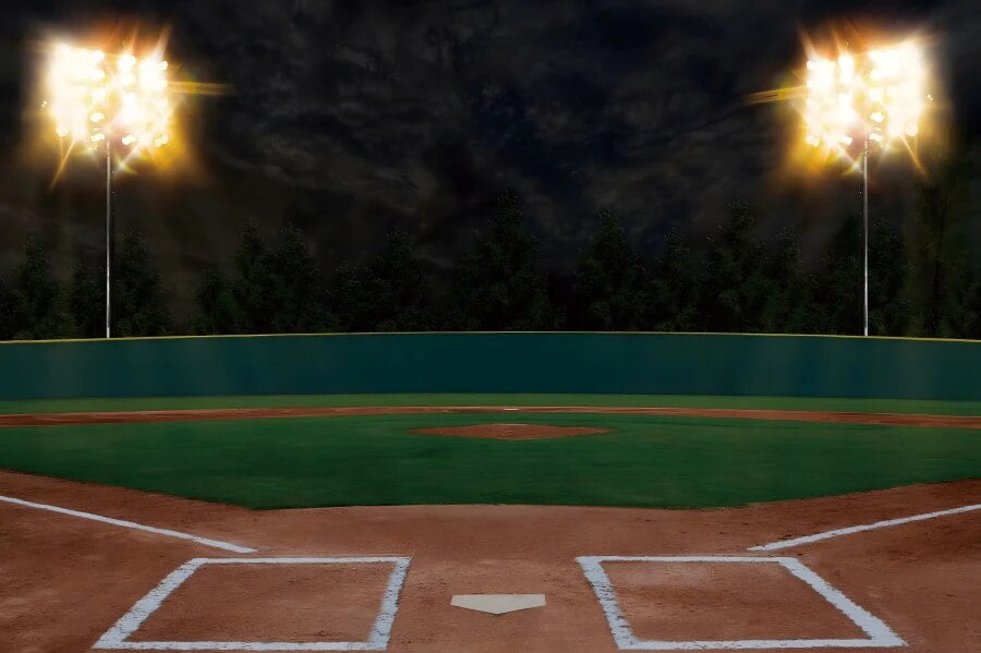 Baseball Field Backdrop Outdoor Sport Green Grass Spotlight Boy Kid ...