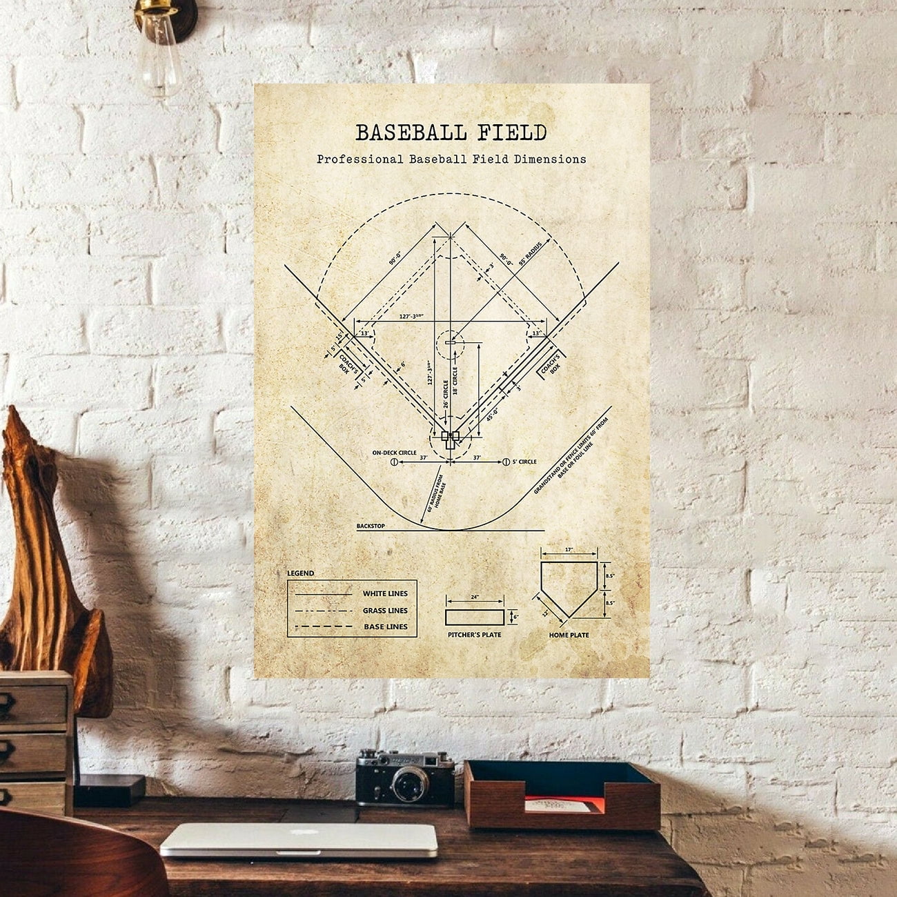 Baseball Field Professional Baseball Field Dimensions Poster Baseball ...